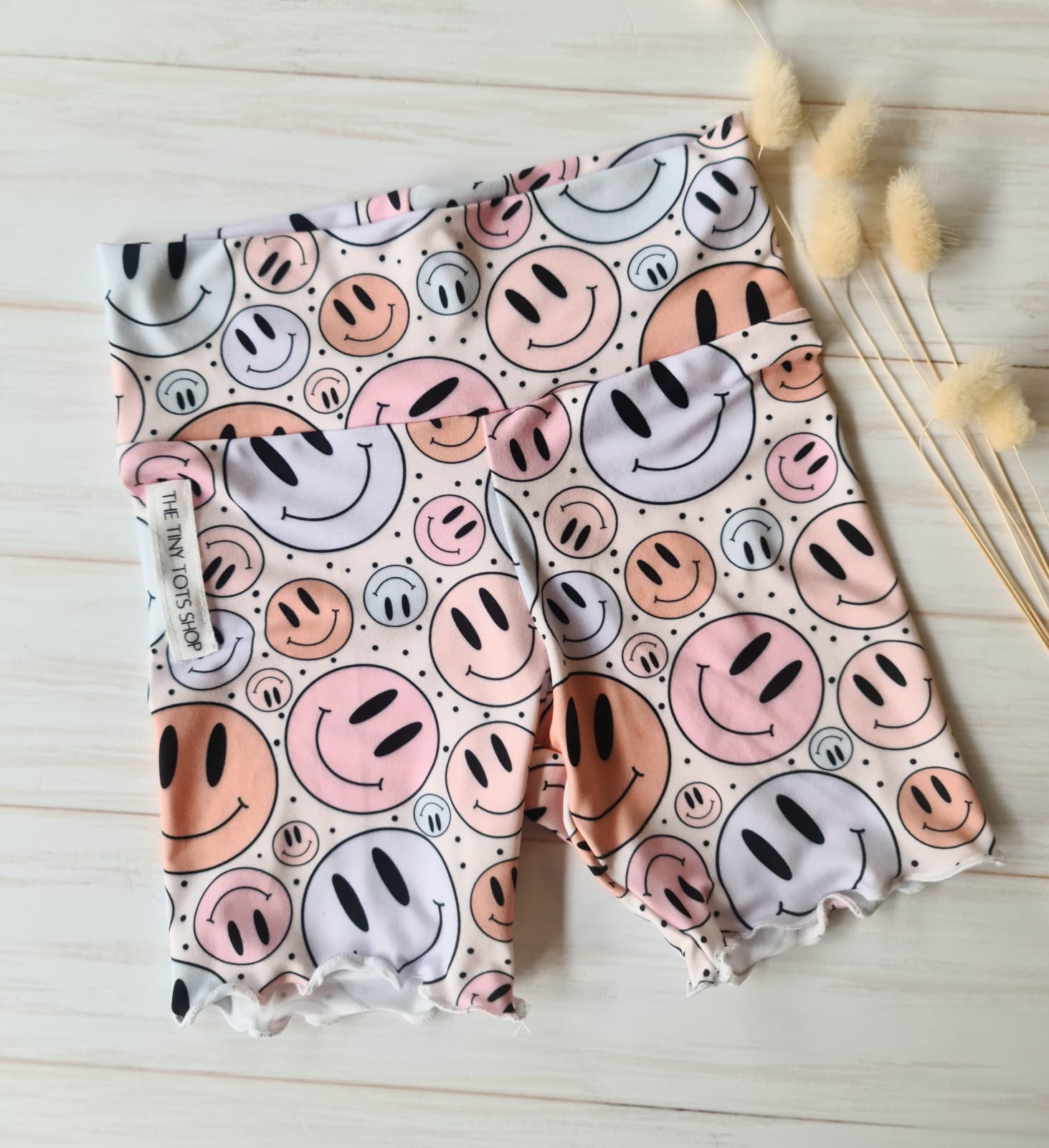 Girls Biker Shorts- Pastel Smileys – The Tiny Tots Shop