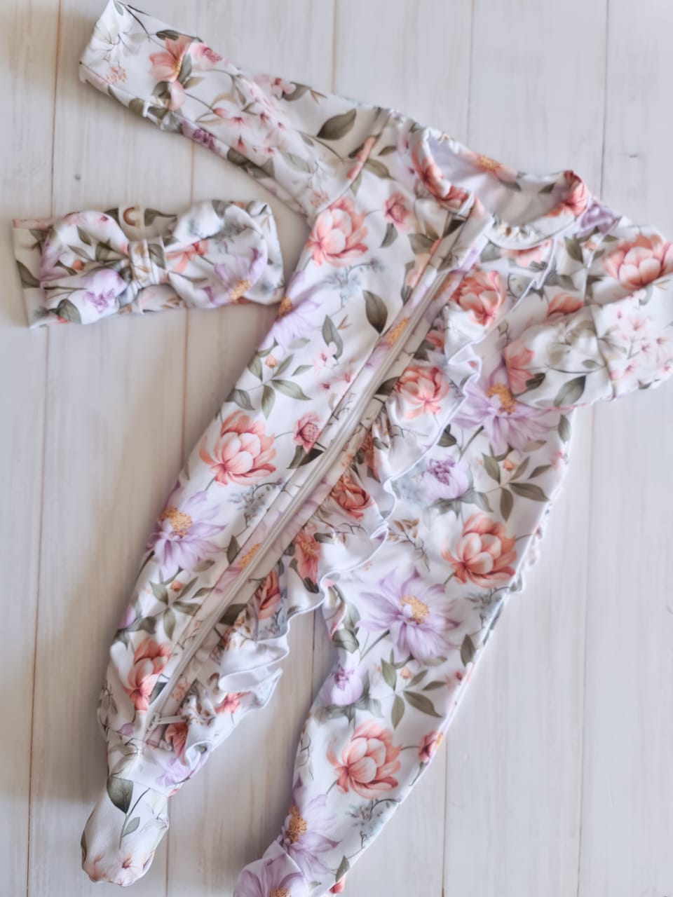 Frilly Zip suit- Plush Petals – The Tiny Tots Shop