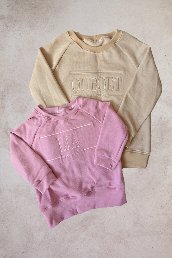 Sweater- Custom Embroidery with Est date – The Tiny Tots Shop
